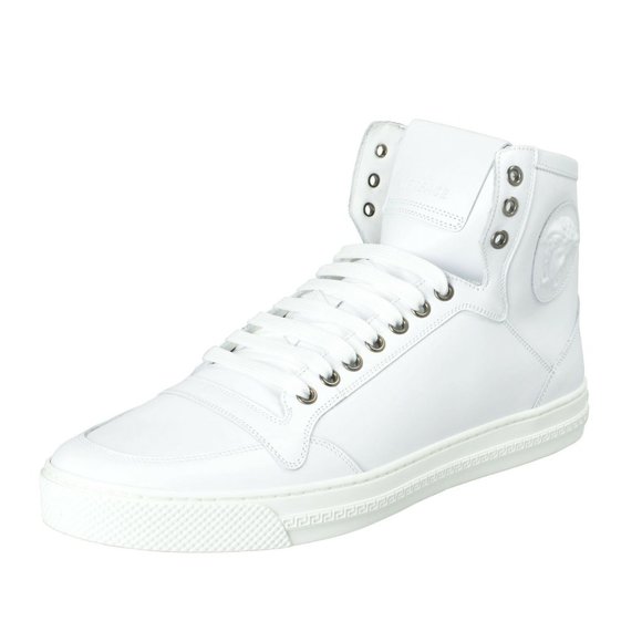 Versace | Shoes | Versace Mens White Leather Medusa Hi Top Sneakers ...